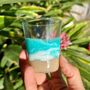 Ocean Beach Shot Glass Hawaiian Aqua Wave Glasses Resin Barware ...