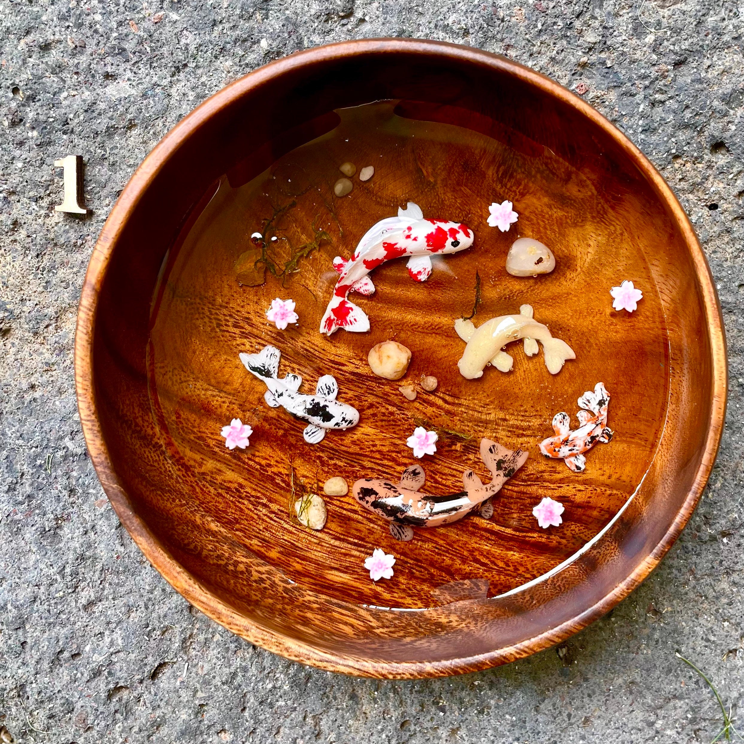 Koi fish wooden resin bowl Japanese art gift housewarming | Etsy