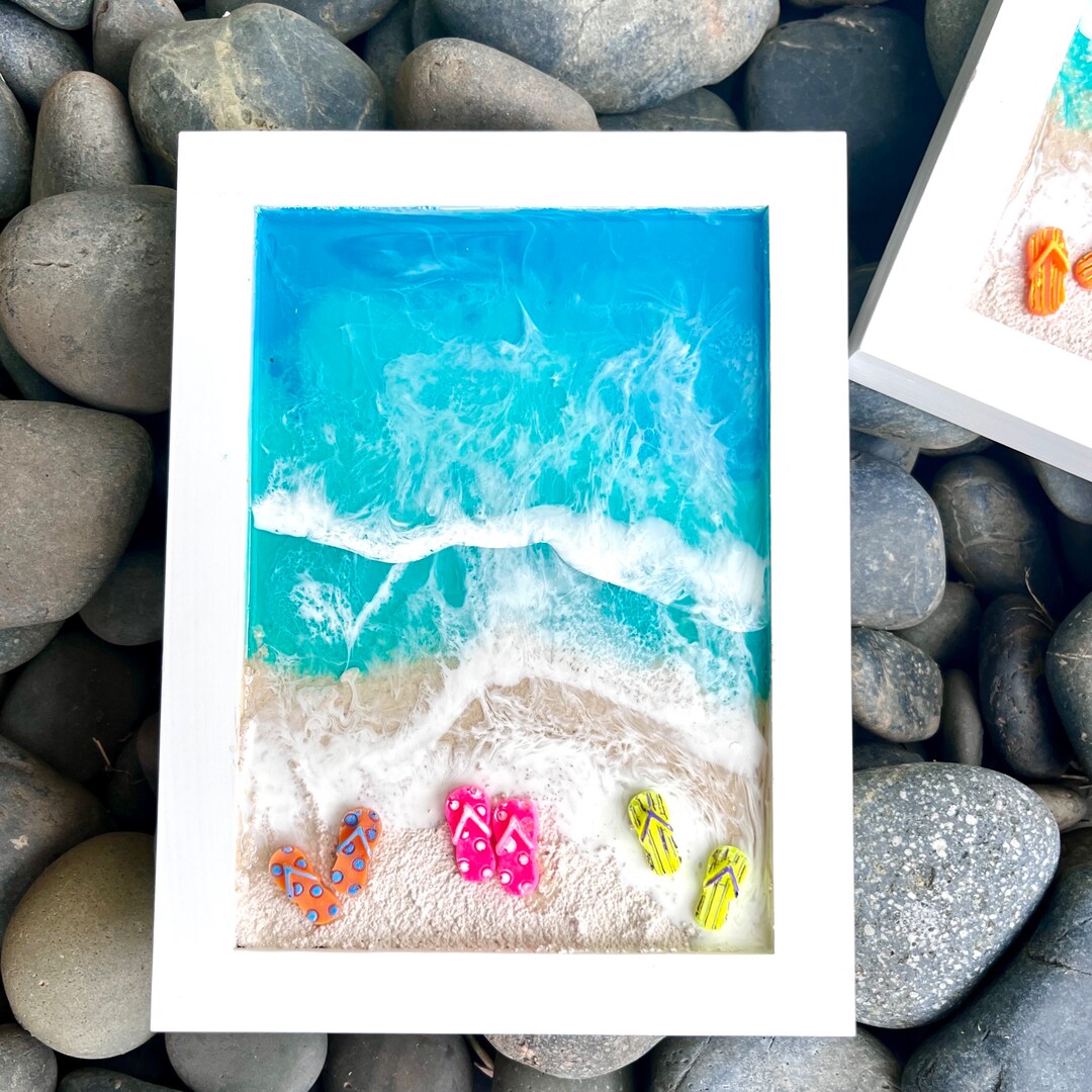 Ocean Beach Flip Flop Wave Art Beachy Bright Boho Coastal Sea Surf ...