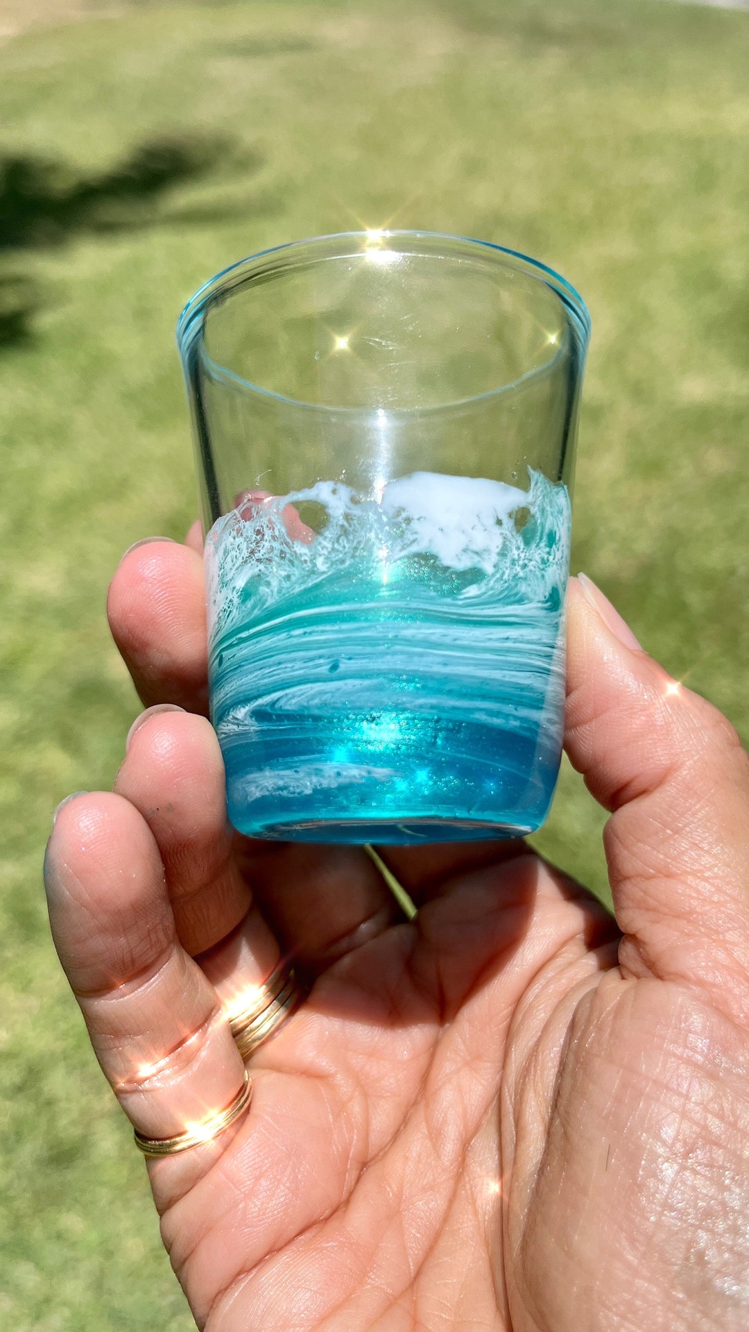 Sparkly Blue Ocean Shot Glass Hawaiian Blue Wave Glasses Resin Barware ...