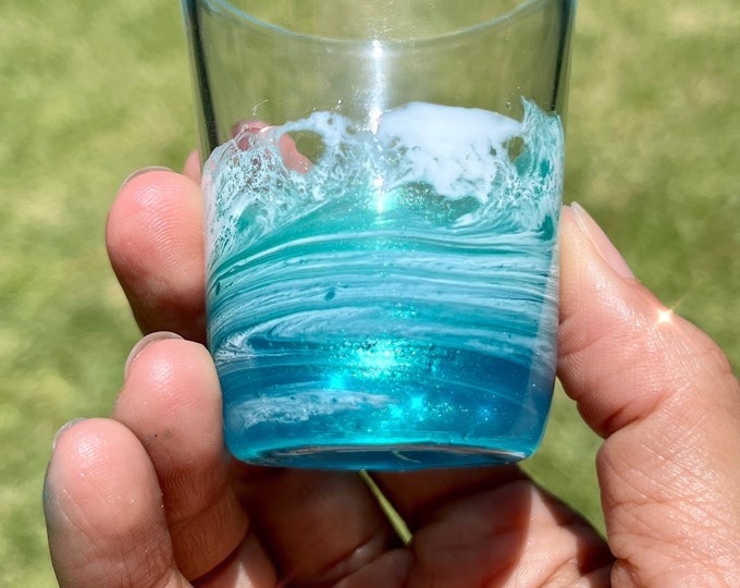 Sparkly Blue Ocean Shot Glass- Hawaiian Blue Wave Glasses- Resin ...