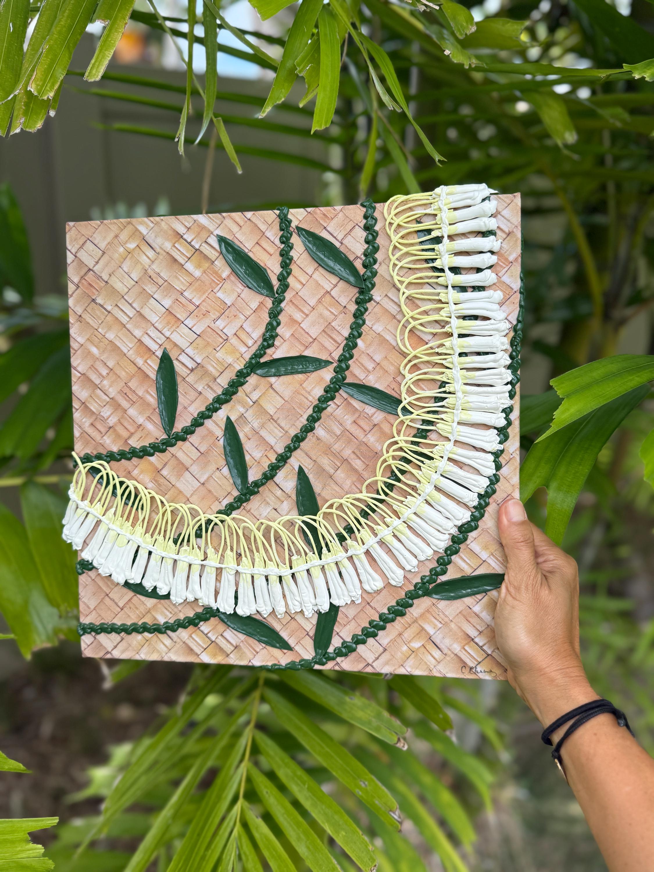 Micronesian Ginger 12” 3 Dimensional Hawaiian White Flower Lei Acrylic ...