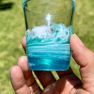 Sparkly Blue Ocean Shot Glass Hawaiian Blue Wave Glasses Resin Barware ...