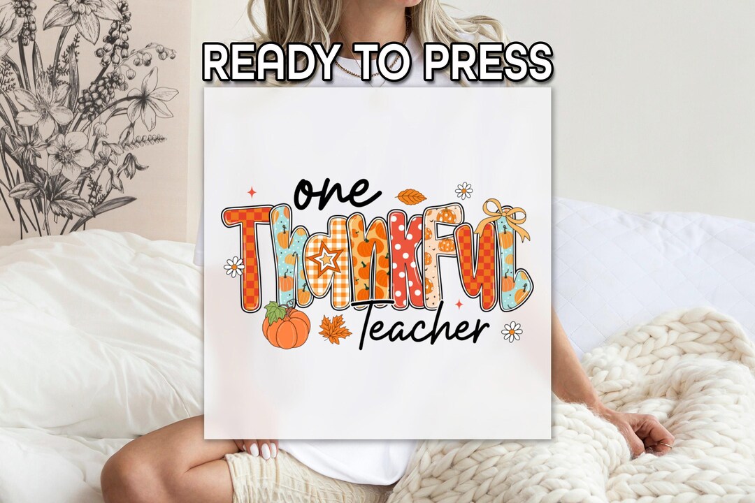 Fall Thankful Teacher DTF Transfer, Thankful Letter Plaid Pumpkin ...