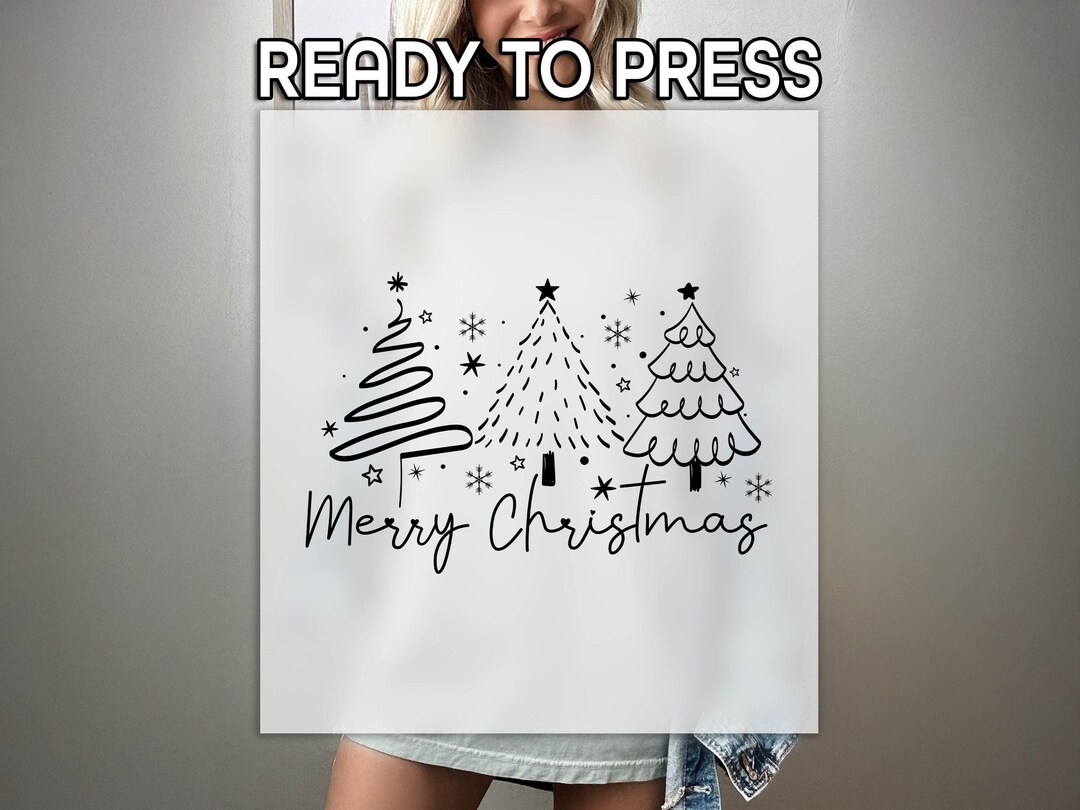 Merry Christmas DTF Heat Transfer, Xmas Trees Print, Full Color DTF ...