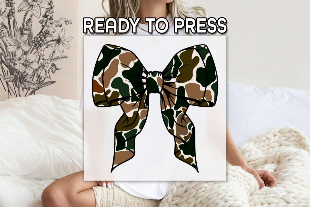 Camo Bow DTF Transfer, Camo Ribbon DTF Print, Military Theme Shirt ...