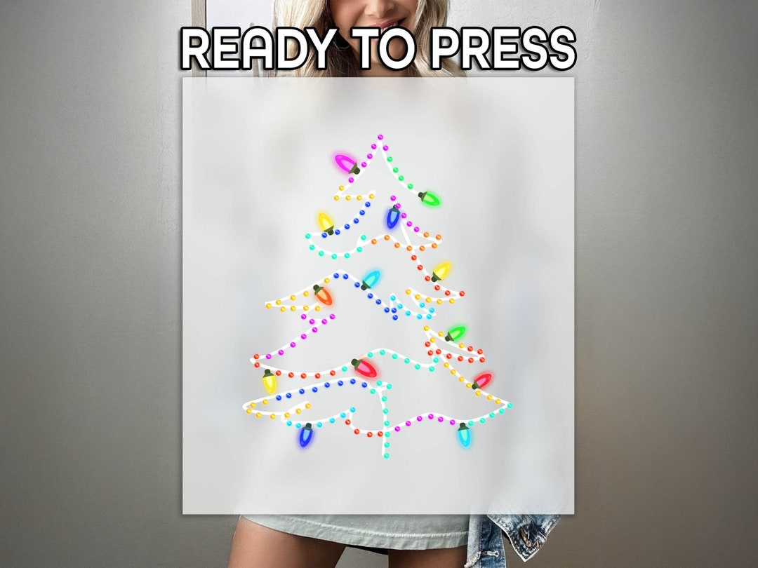 Christmas Light Tree DTF Heat Transfer, Xmas Season Print, Full Color ...