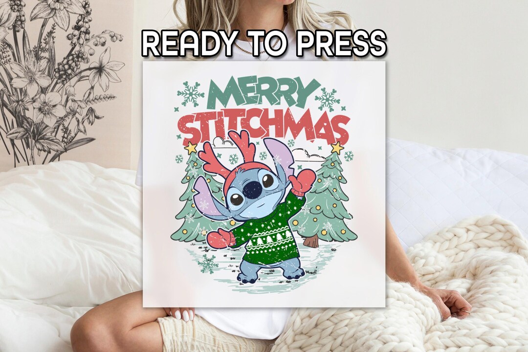Disney Merry Stitchmas DTF Transfer, Stitch in Sweater Design ...