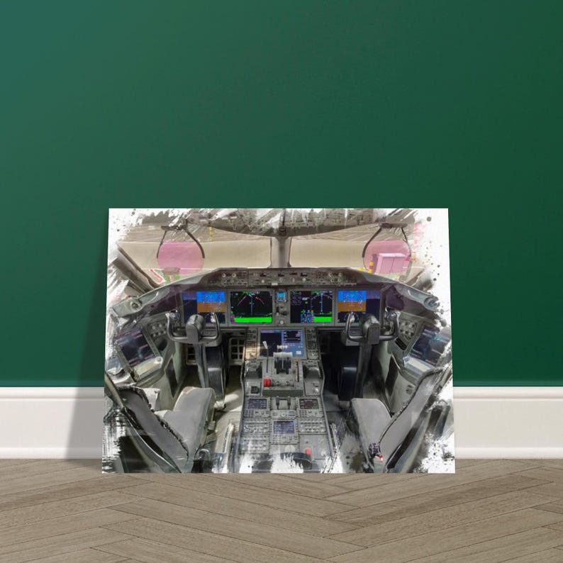 Boeing 787 Dreamliner Flightdeck in Watercolour Poster | Boeing 787 ...