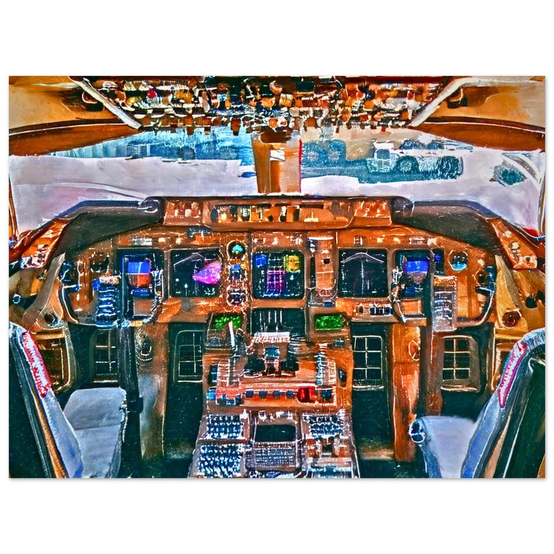 Boeing 747 Cockpit Watercolor Sketch | Fine Aviation Art Poster | Pilot ...