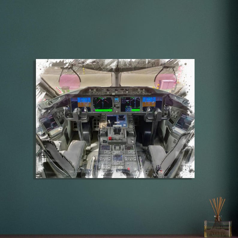Boeing 787 Dreamliner Flightdeck in Watercolour Poster | Boeing 787 ...