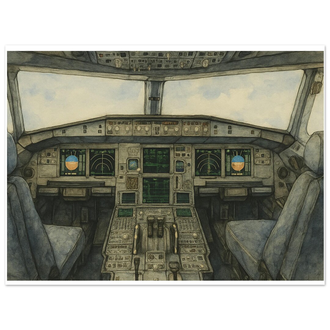 Airbus A320 Cockpit Watercolor Sketch | Fine Aviation Art Poster ...