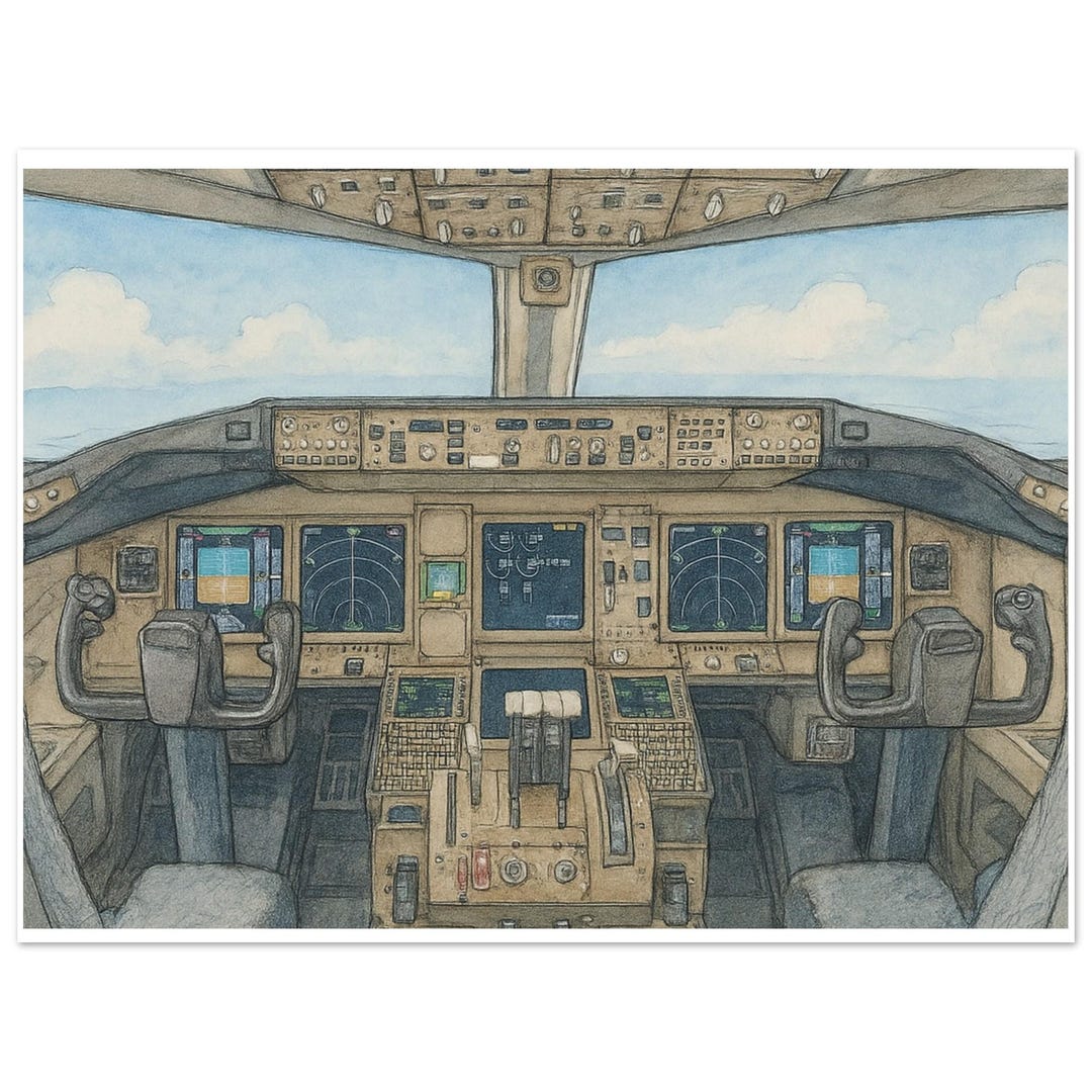 Boeing 777 Cockpit Watercolor Artwork | Fine Aviation Art Poster ...