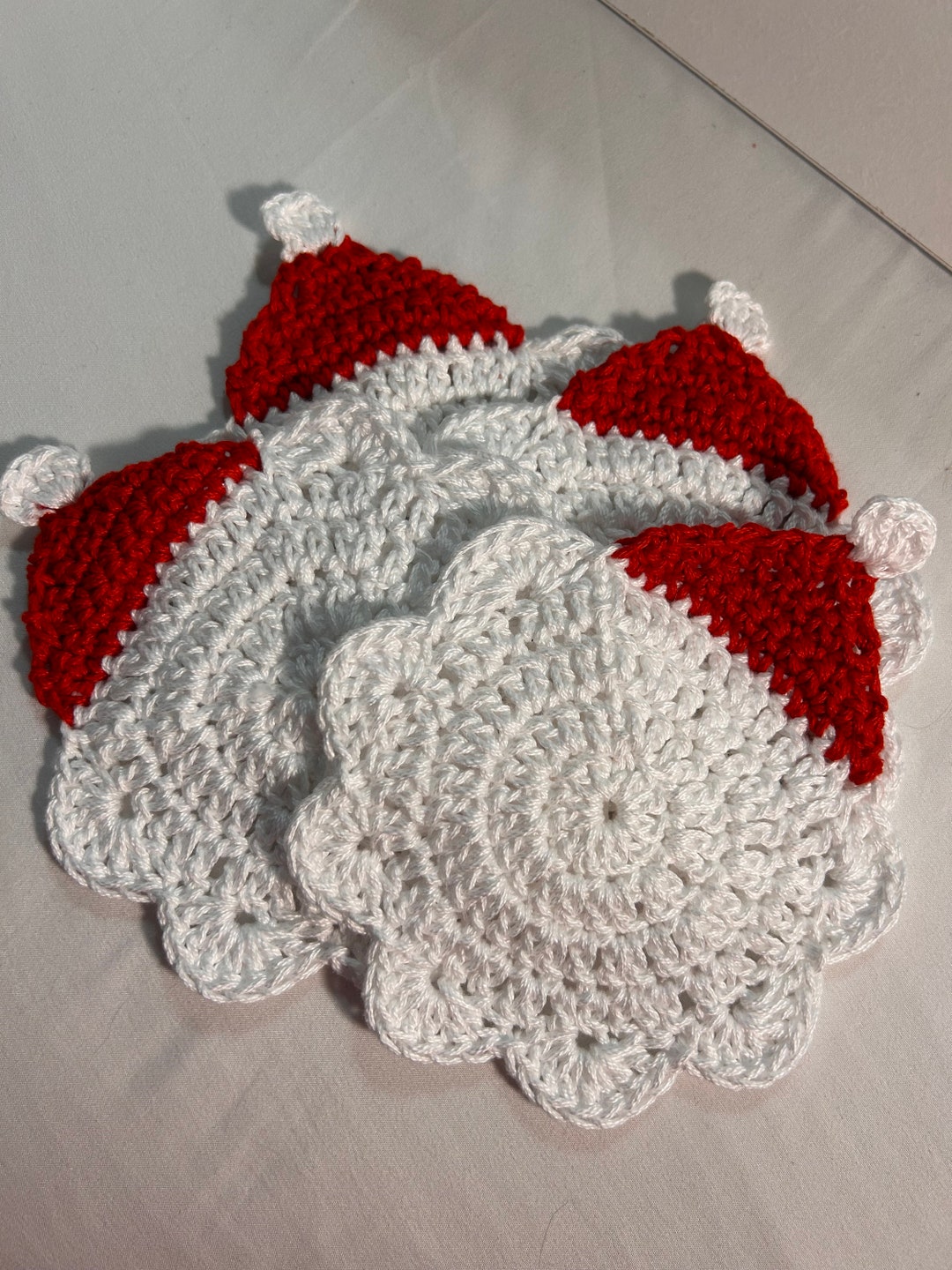 Crochet Christmas Santa Coasters set of 4 - Etsy