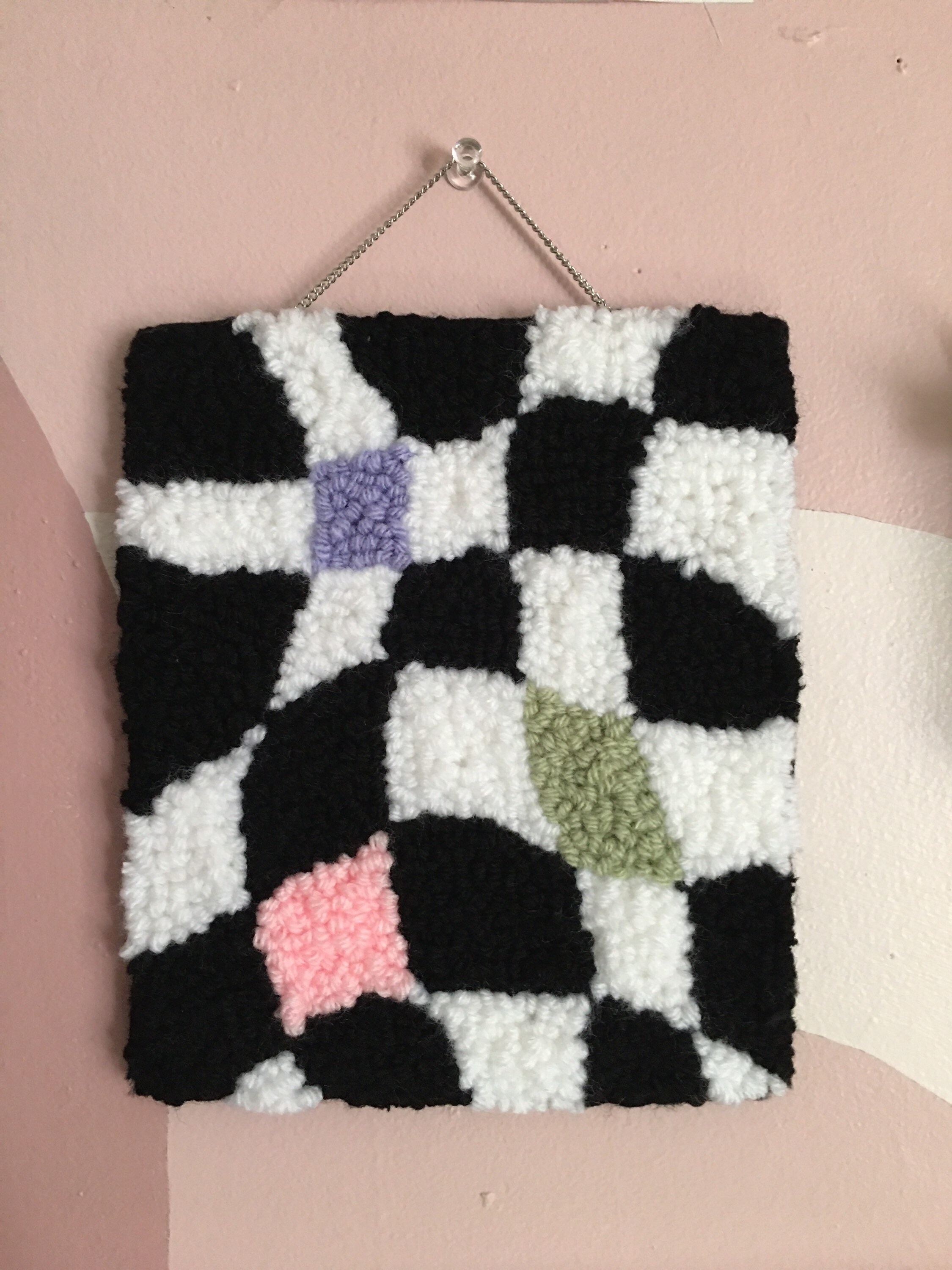 Punch Needle Wavy Checkers Wall Hanging: Black, White, Lavender, Pink ...