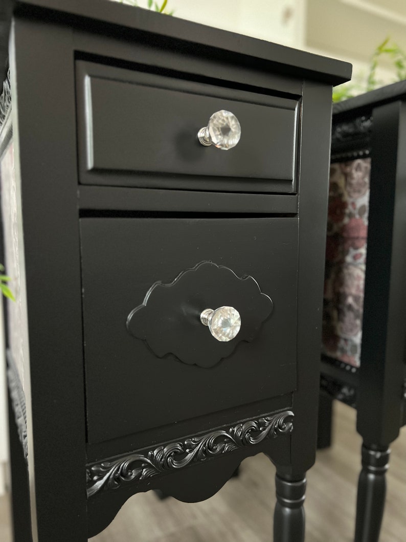 Vintage Black Nightstands Pair: Gothic Skull Floral End Tables - Etsy