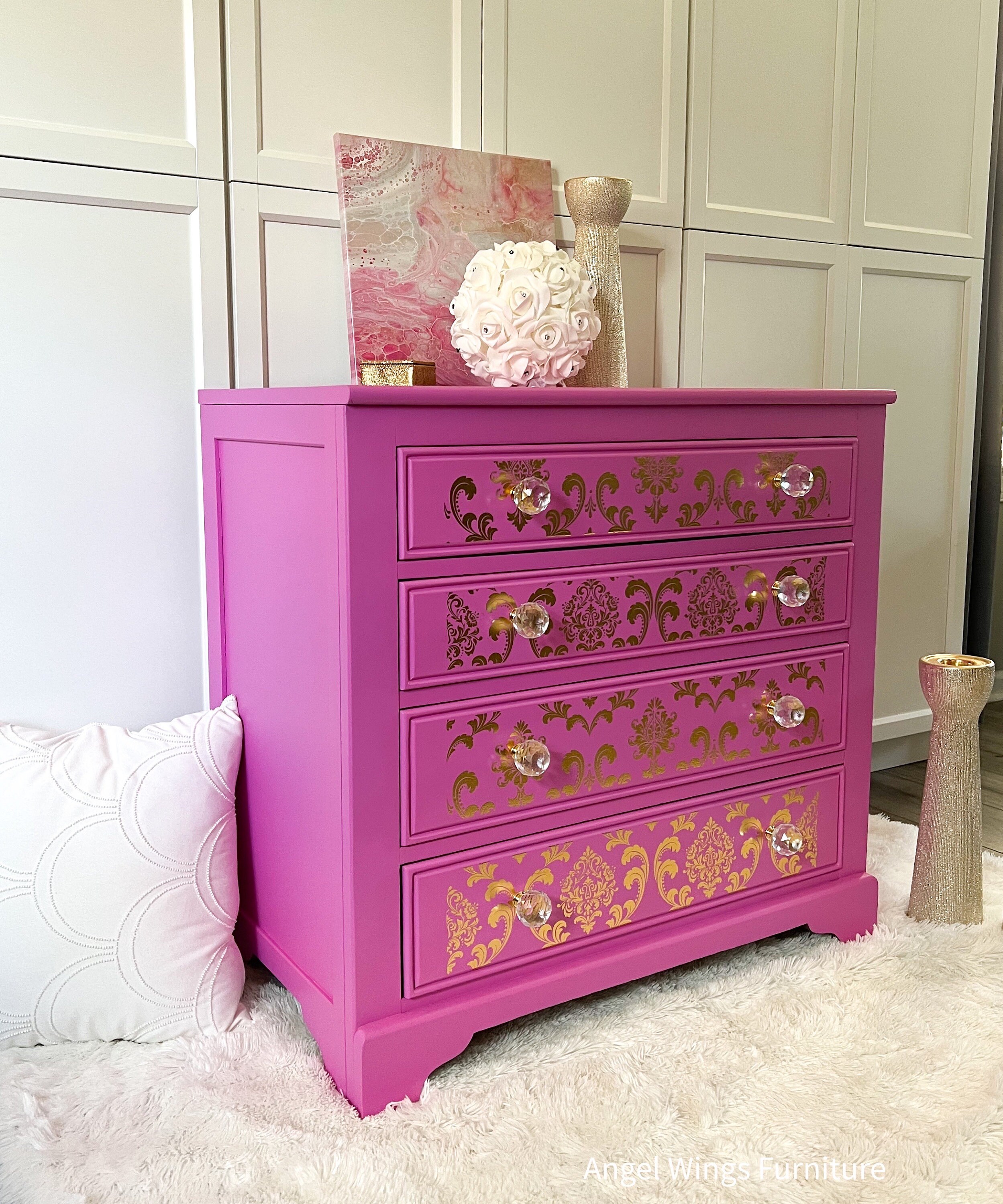 Dresser Painted Pink. Chest of Drawers Girls Bedroom, Nursery. Pink ...
