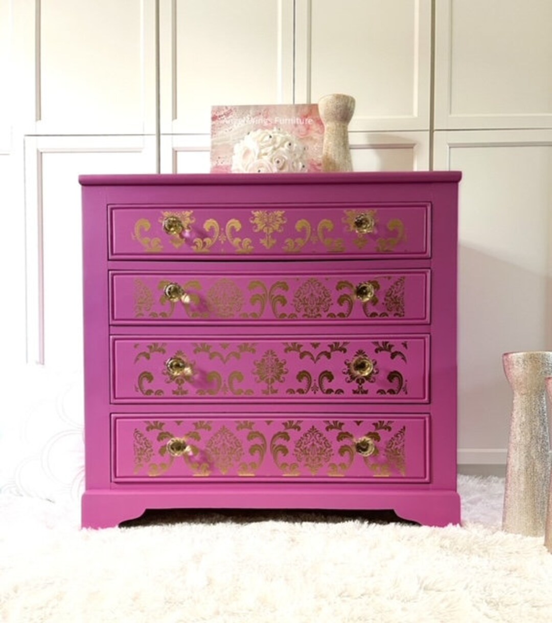 Dresser Painted Pink. Chest of Drawers Girls Bedroom, Nursery. Pink ...