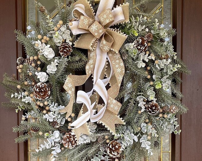 Neutral Winter Wreath for Front Door, Classic Pinecone Wreath ...