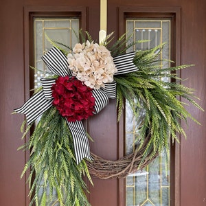 Sawgrass Wreath, Red and Beige Hydrangea Wreath for Front Door ...