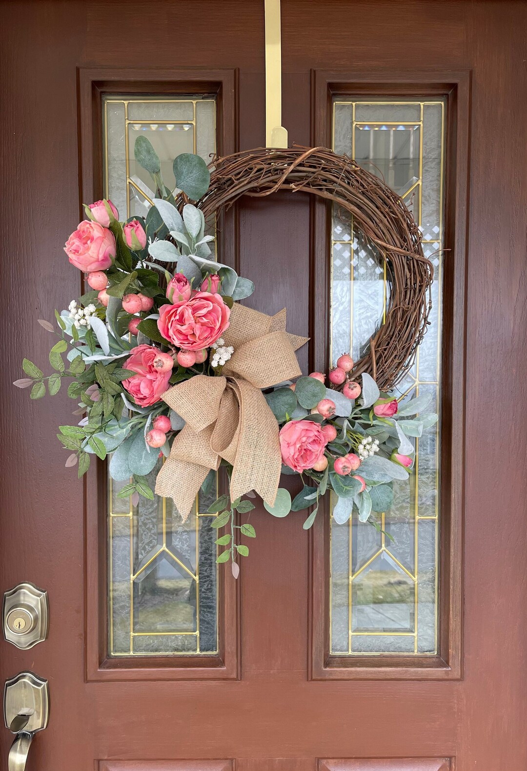 Pink Rose Wreath for Front Door, Large Spring Wreath, Summer Wreath ...