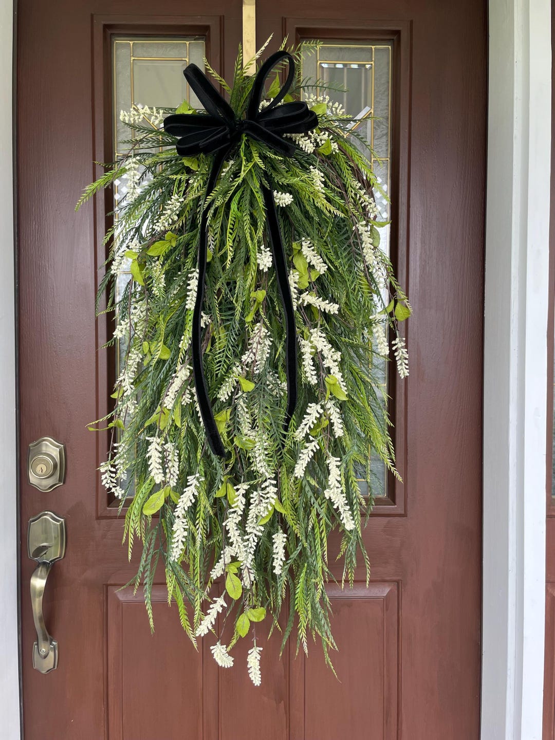 Cascading Sawgrass Swag Style Wreath for Front Door, Neutral Luxury ...
