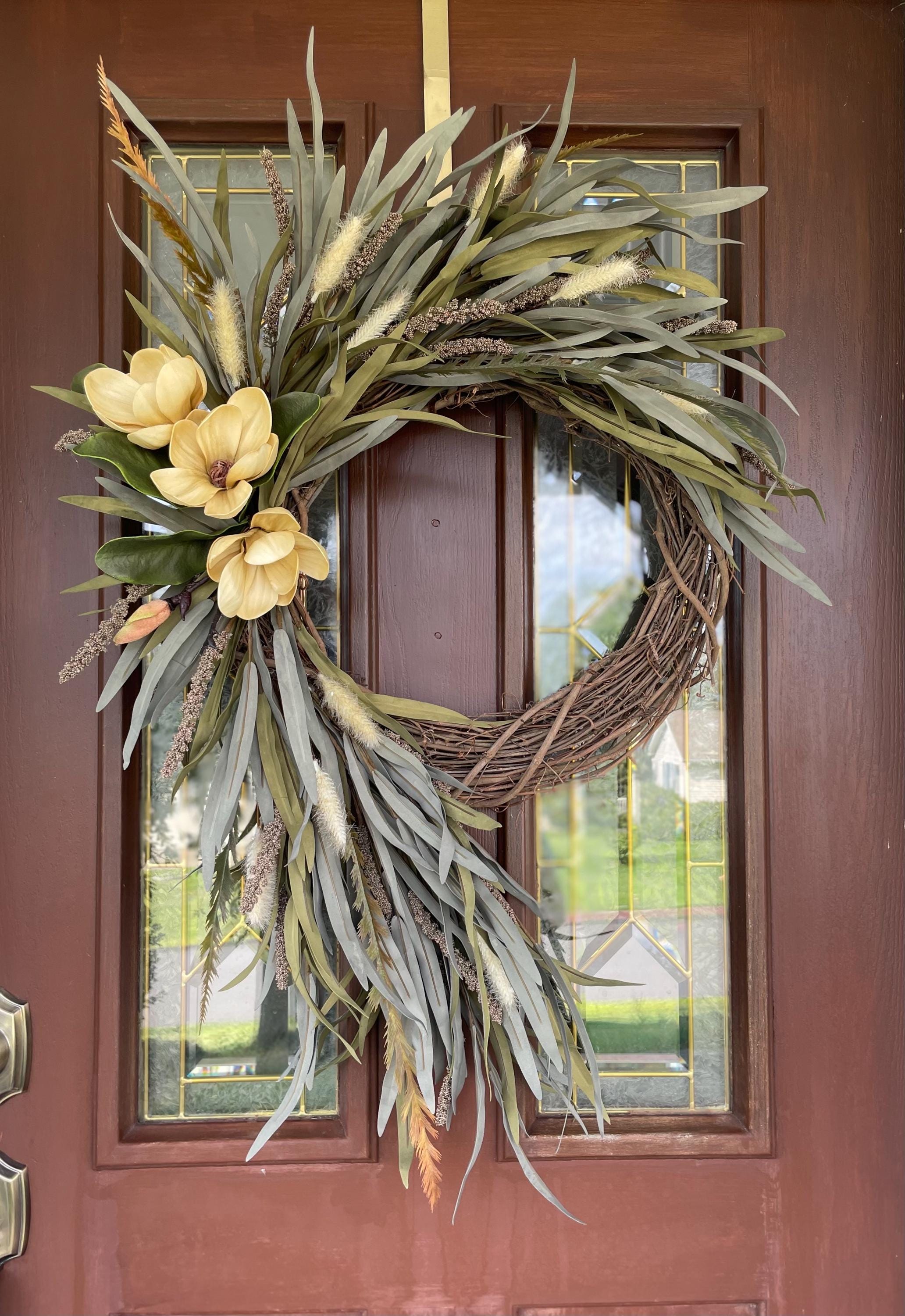 Neutral Fall Wreath, Large Cascading Wreath With Autumn Florals, Green ...