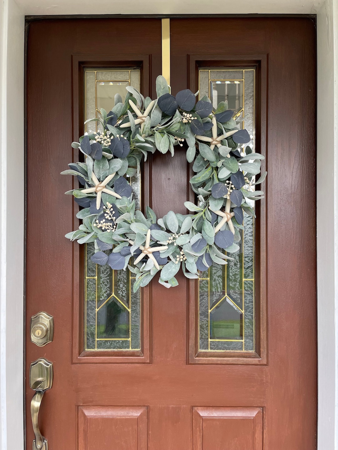 Coastal Wreath for Front Door, Fall Beach Wreath, Large Indoor Starfish ...