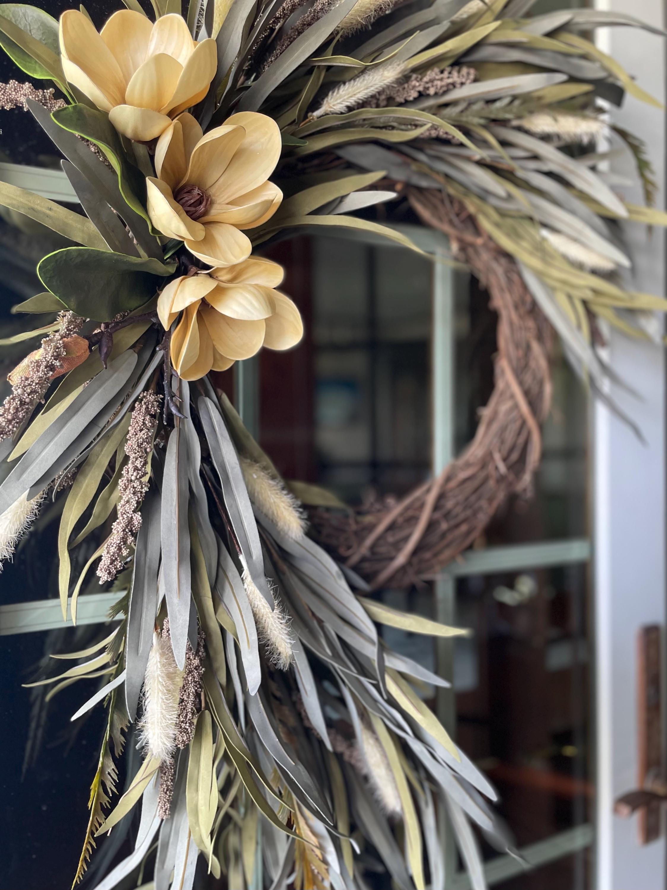 Neutral Fall Wreath, Large Cascading Wreath With Autumn Florals, Green ...
