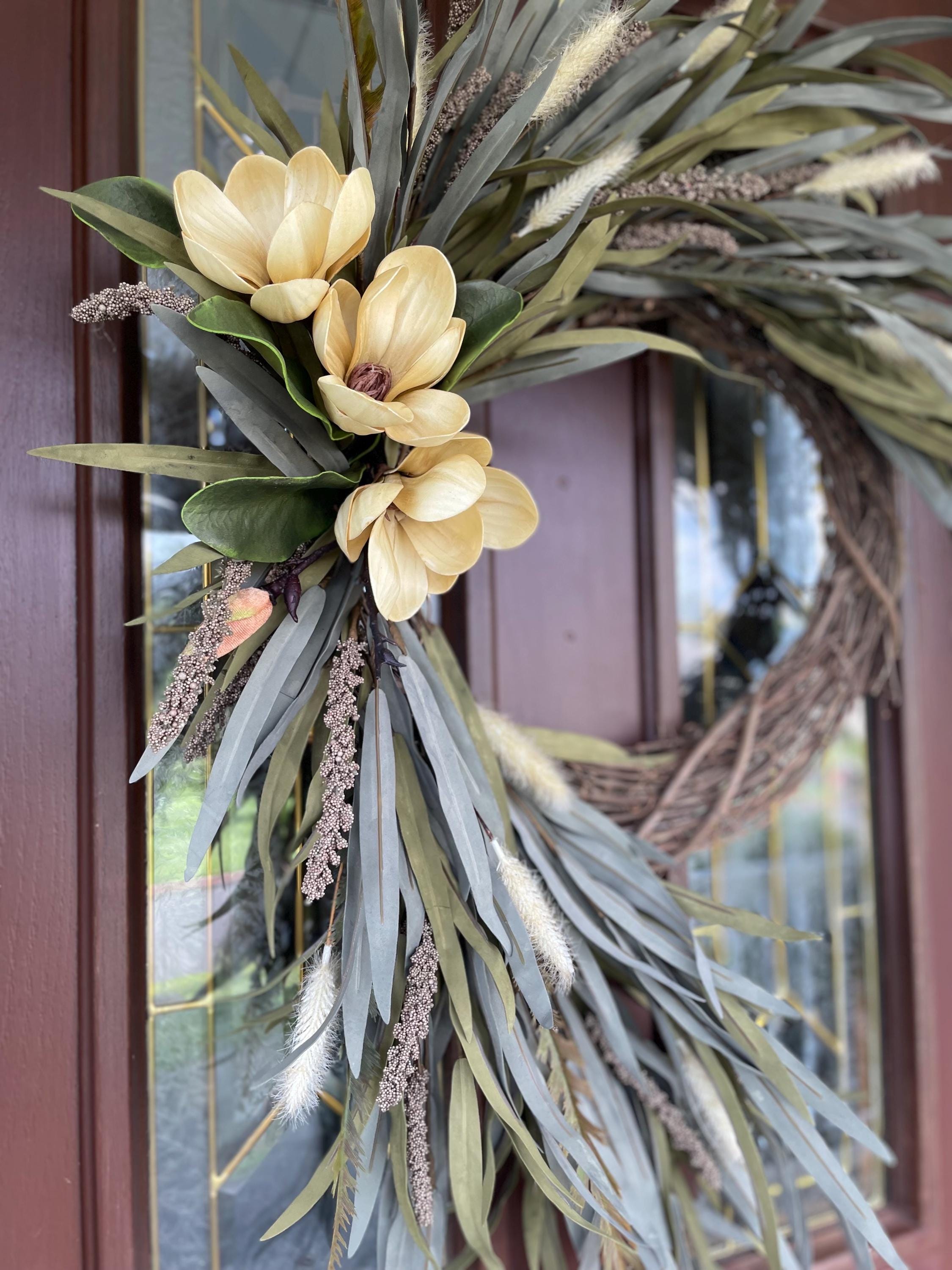 Neutral Fall Wreath, Large Cascading Wreath With Autumn Florals, Green ...