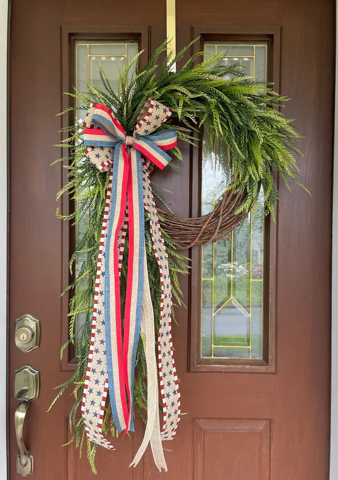 Patriotic Wreath, Sawgrass Wreath for Front Door, Cascading Greenery ...
