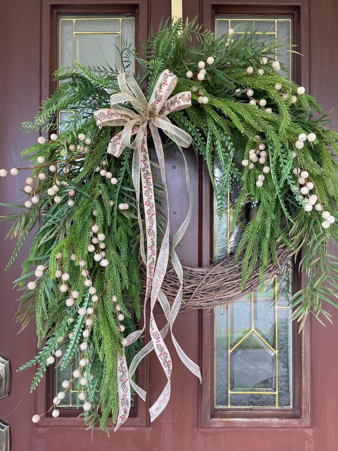 Large Cascading Christmas Wreath, Neutral Winter Wreath, Rustic Holiday ...