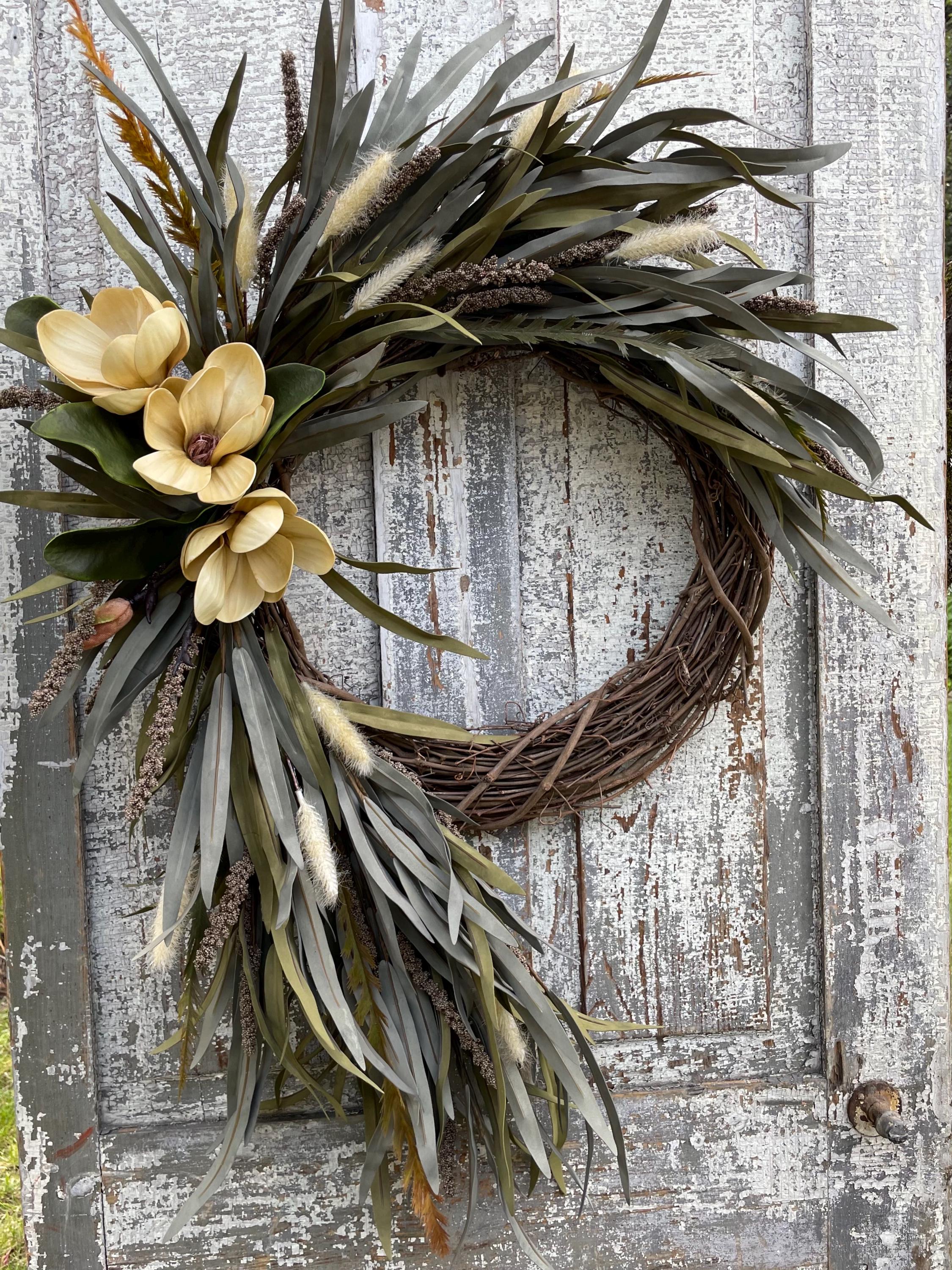 Neutral Fall Wreath, Large Cascading Wreath With Autumn Florals, Green ...