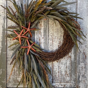 Fall Beach Wreath, Cascading Wreath With Starfish, Green and Copper ...