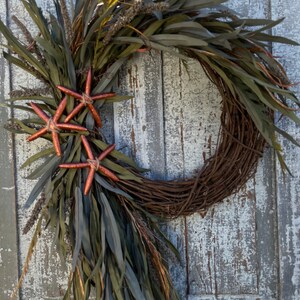 Fall Beach Wreath, Cascading Wreath With Starfish, Green and Copper ...