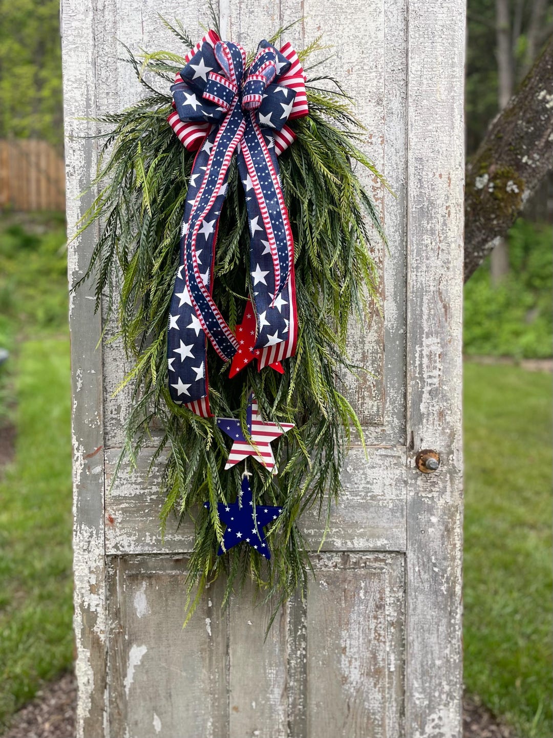 Patriotic Swag Wreath, Cascading Sawgrass Wreath for Front Door, Summer ...