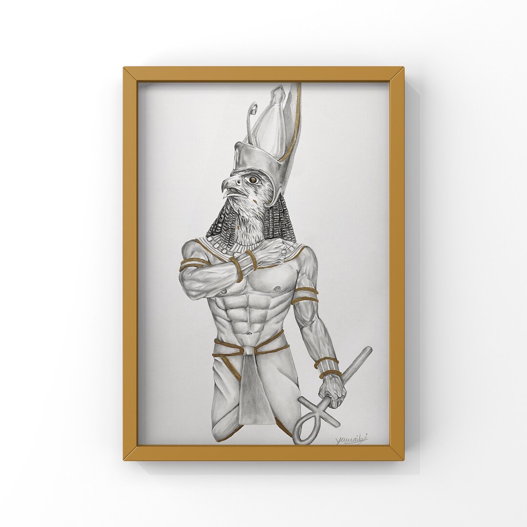 A4 Egyptian God Horus Poster Print Hand Draw and Embellished With Gold ...