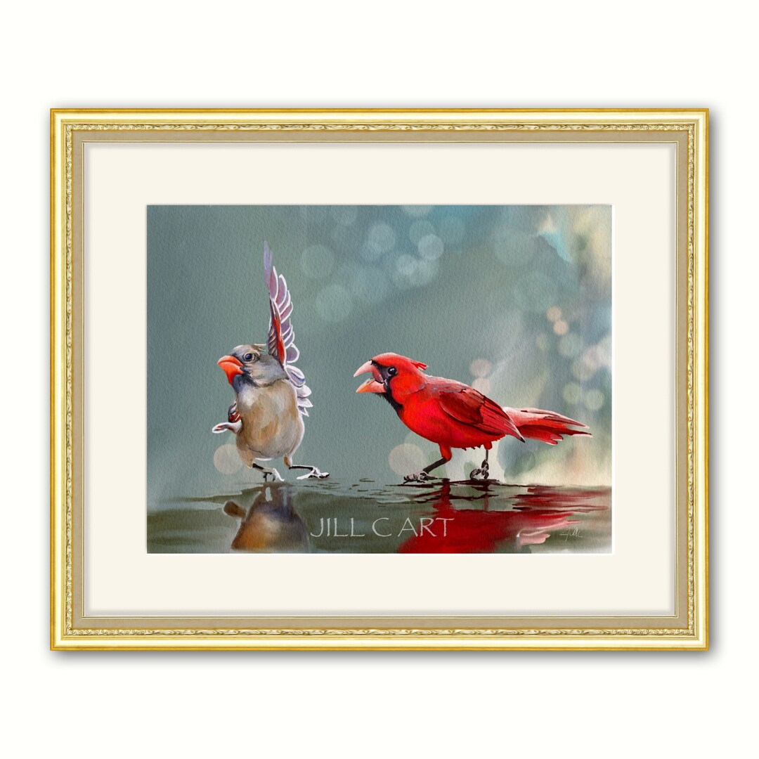 Cardinal Standoff: Ruffled Feathers, Showdown, Bird Bath Art, Home ...