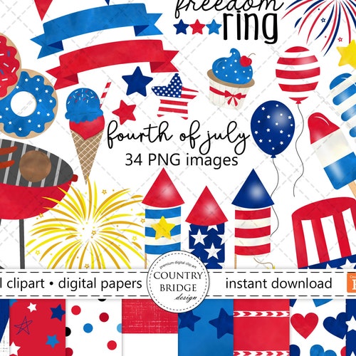 WATERCOLOR 4th of July Digital Paper 14 Watercolor Red White | Etsy