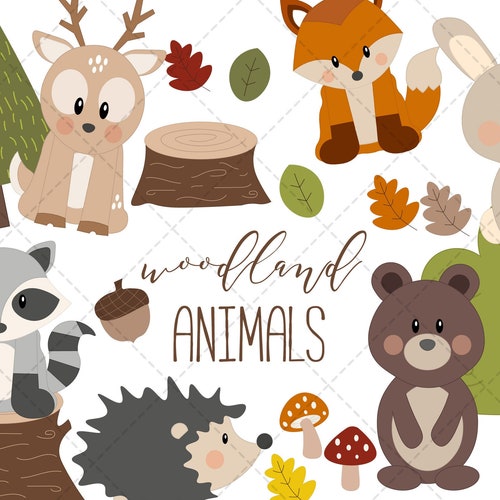 Woodland Animals Clipart Forest Animals PNG Cute Bear Bunny - Etsy