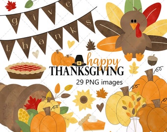 Thanksgiving Watercolor Clipart Cute Thanksgiving - Etsy