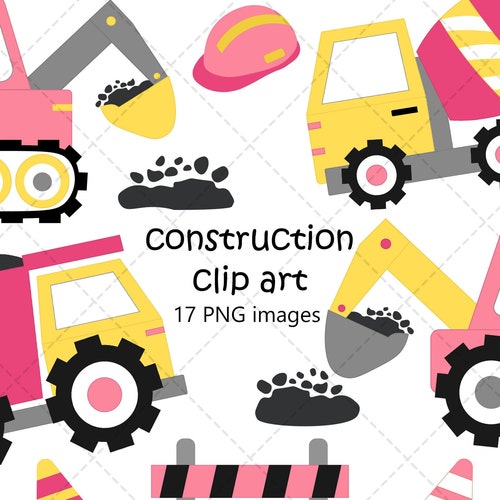 Pink Construction Clipart Construction Vehicles PNG Tractor - Etsy