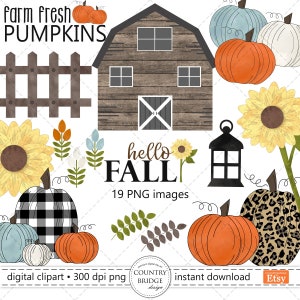 Fall Farmhouse Clipart, Autumn Farm Clip Art, Pumpkin Clipart ...