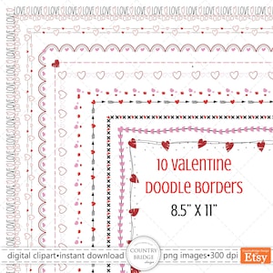 Valentine Doodle Borders Clipart, Heart Borders Clip Art Set, Doodle ...