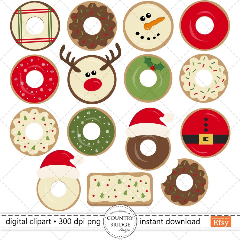 Christmas Donuts Clipart Christmas Doughnuts Clip Art | Etsy
