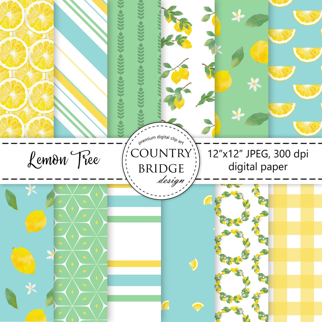 Lemon Digital Paper, Lemon Digital Paper Set, Lemon Pattern Paper ...