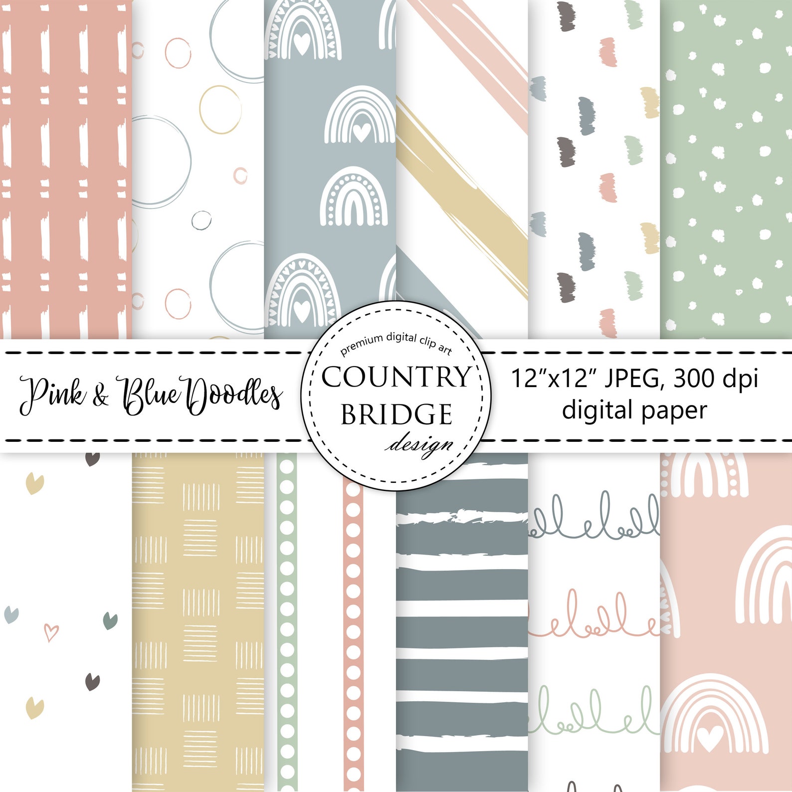Doodle Digital Papers Boho Rainbow Digital Paper Pack Hand - Etsy