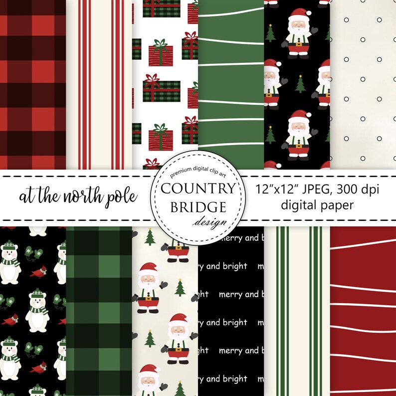 Christmas North Pole Clipart & Digital Paper Bundle Santa - Etsy