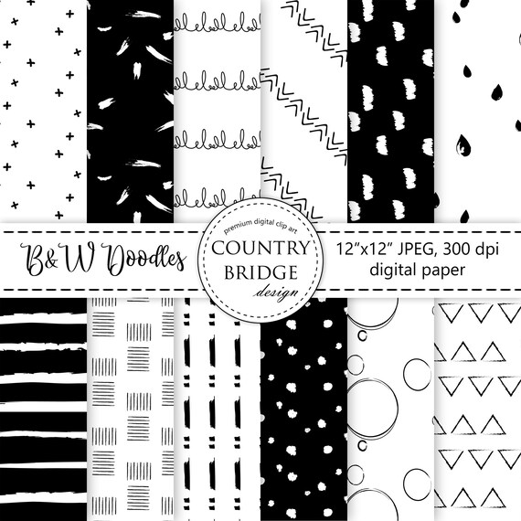 Doodle Digital Papers Boho Black & White Digital Paper Pack - Etsy