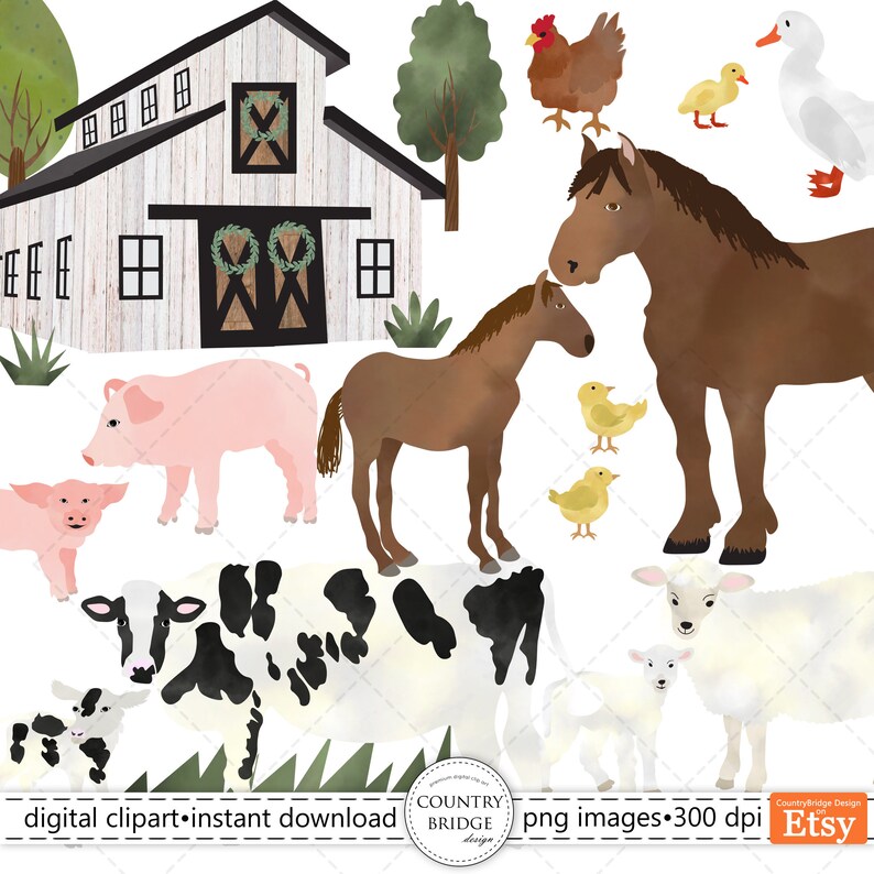Farm Animal Clipart Baby Farm Animals Watercolor Farm - Etsy
